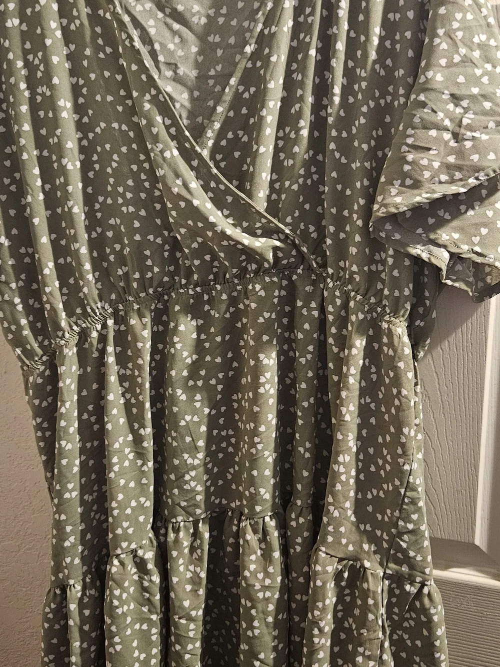 SHEIN | Dresses | Shein Olive Green Dress With White Heart Print | Poshmark